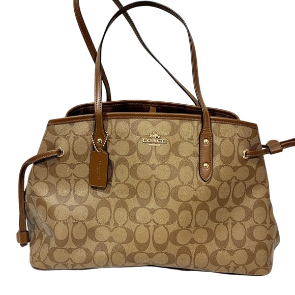 Coach | Bags | Coach Tan Signature Pvc Drawstring Carryall Satchel ...